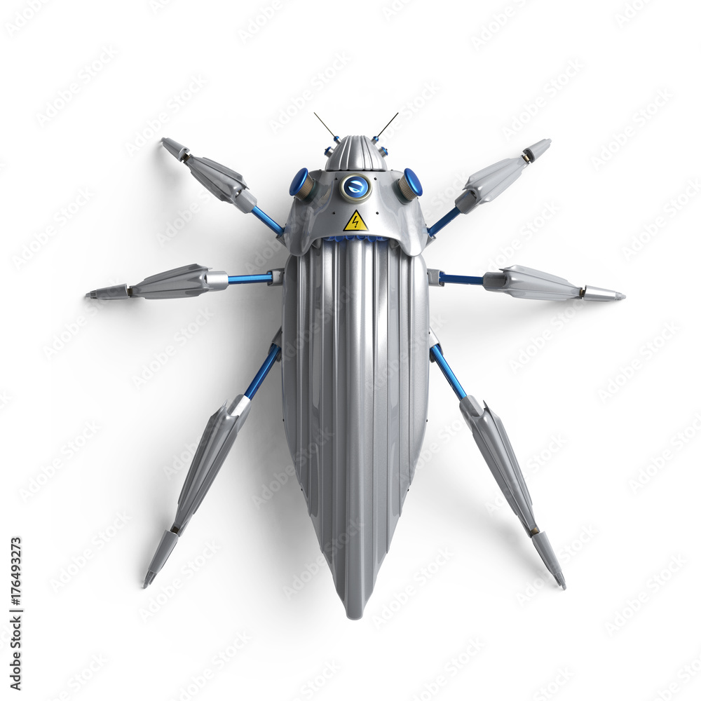 top view of artificial, streamline, art deco style, beetle insect robot ...