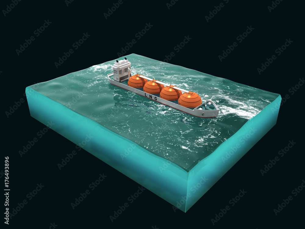 Liquid natural gas tanker ship on section of sea, water carriage and ...