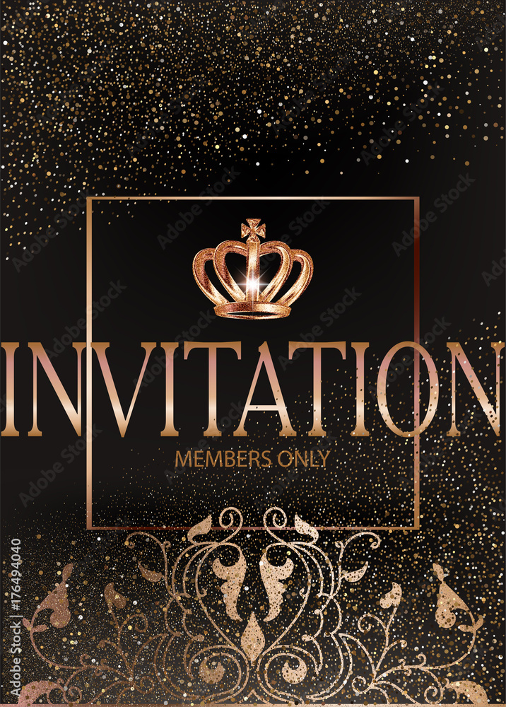 Luxury invitation card with beautiful gold design elements and gold ...