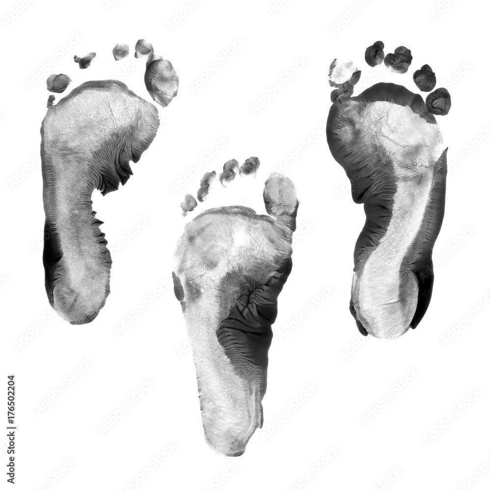 Acrylic foot prints set isolated on white background. Many fingerprint ...