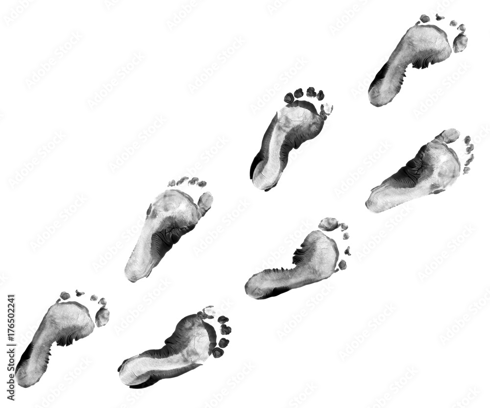 Ink footprints kid set isolated on white background. Many fingerprint ...