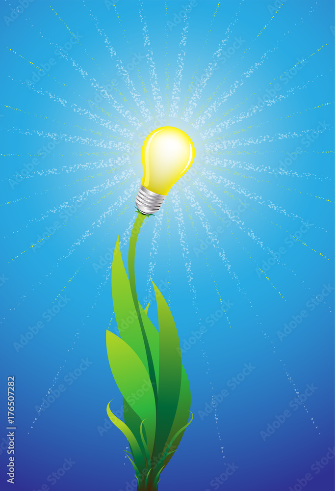 Eco green energy concept, plant with shining light bulb as renewable ...