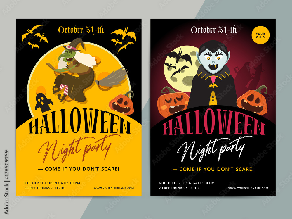 Happy Halloween party poster template design. All hallow eve flyer in ...