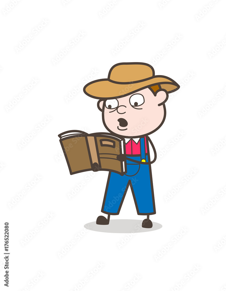 Cartoon Cowboy Reading a Book Vector Illustration Stock Vector | Adobe ...