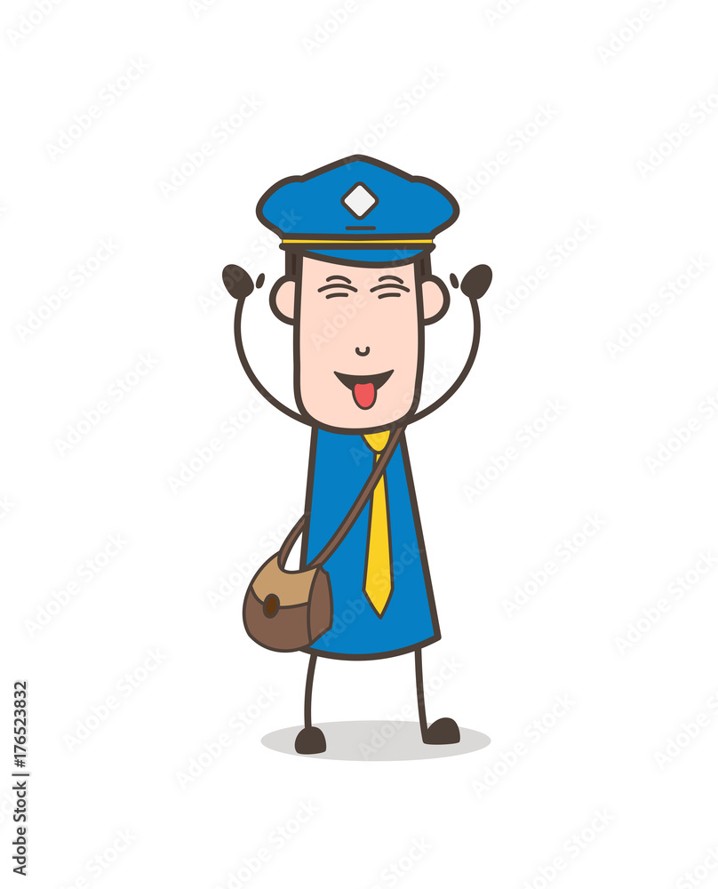 Cartoon Funny Postman Face with Stuck-Out Tongue Vector Stock Vector ...
