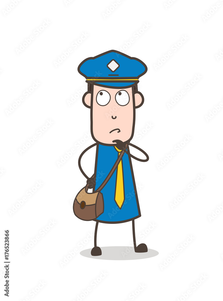 Cartoon Postman Thinking Face Vector Illustration Stock Vector | Adobe ...