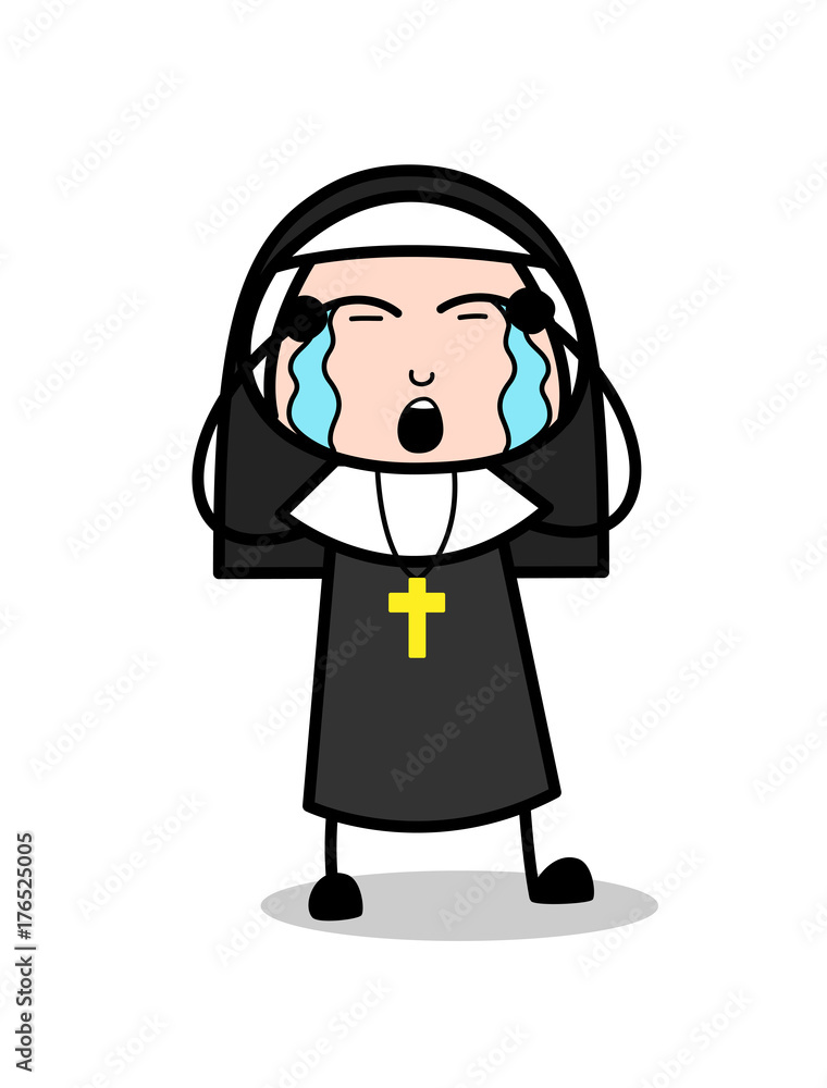 Cartoon Nun Crying Loudly Face Vector Stock Vector | Adobe Stock