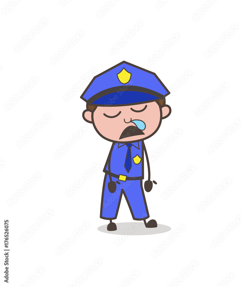 Cartoon Police Officer Sleepy Face Stock Vector | Adobe Stock