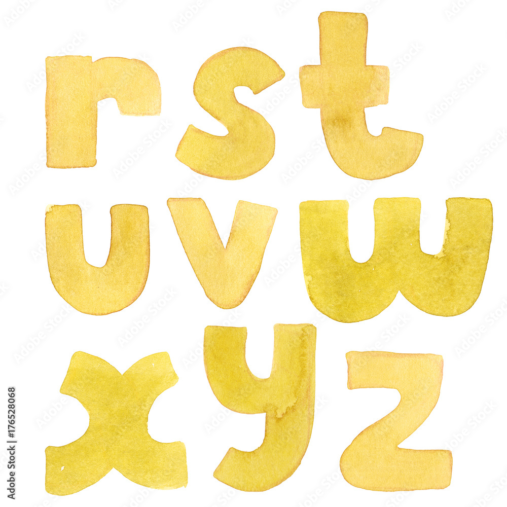 Large grainy watercolor bright letters. Bold alphabet sequence from R ...