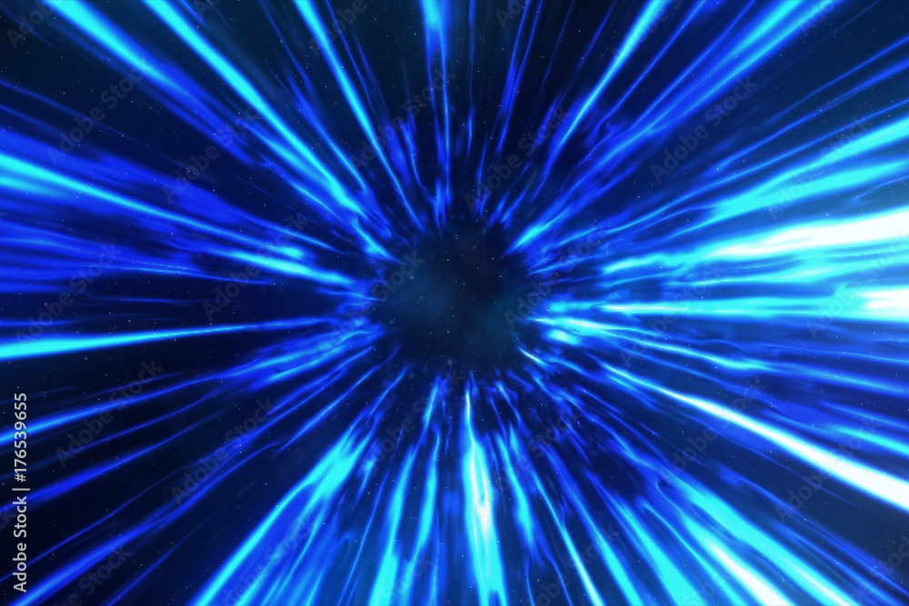 3d illustration with wormhole interstellar travel through a blue force ...
