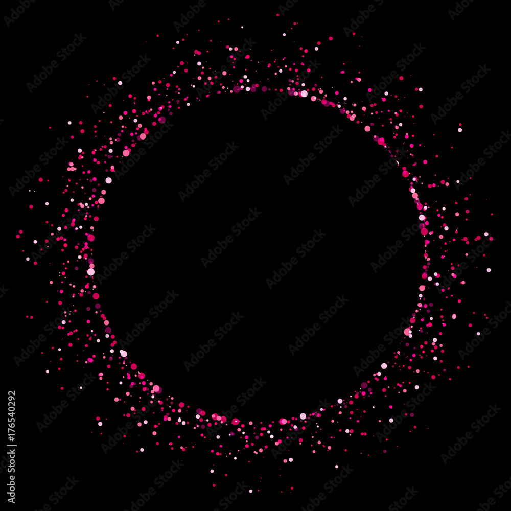 Vector shiny pink glitter circle round frame with copy space. Romantic ...