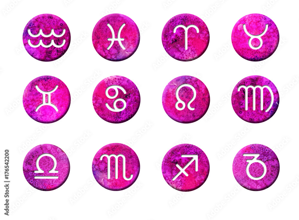 Zodiac signs; Set of simple stroke zodiac signs on circles background ... Zodiac signs; Set of simple stroke zodiac signs on circles background ...
