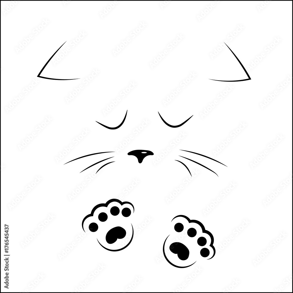 vector black outline drawing sad cat face with paws Stock Vector ...