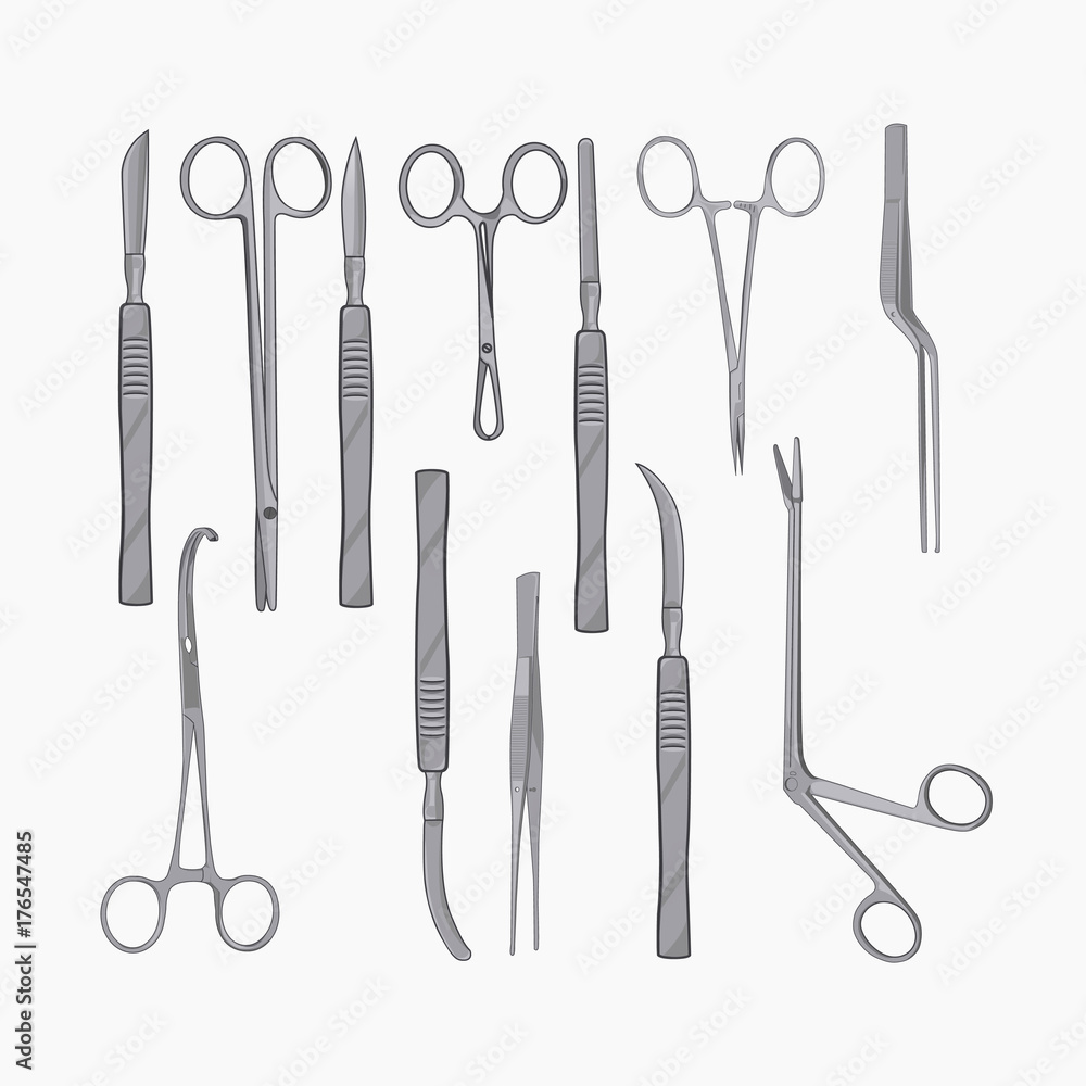 Surgical instruments isolated on white background. Medical tools ...