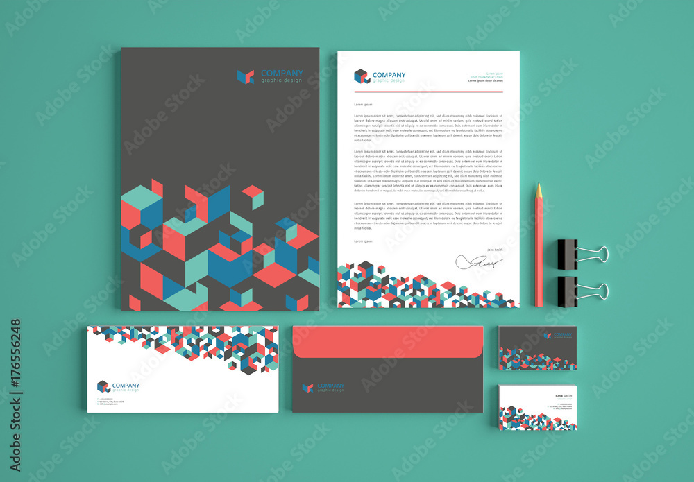 Business Stationery Layout with Geometric Elements Stock Template ...
