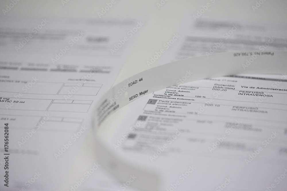 Hospital indentification tag for patient and medical prescription Stock ...