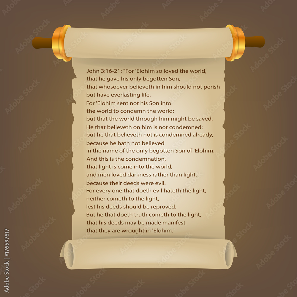 Old scroll with Bible text. Parchment realistic. Vintage blank paper ...