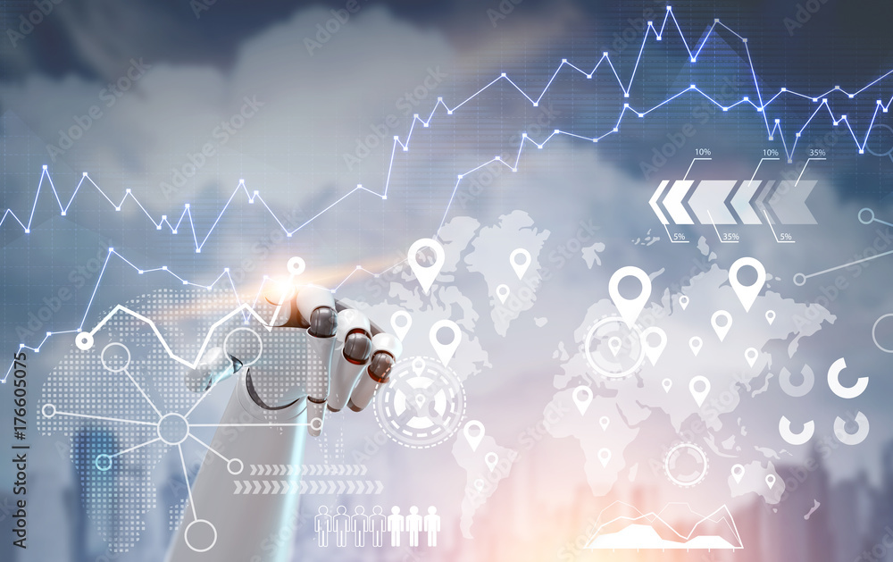 Robot hand, infographics, a city Stock Photo | Adobe Stock