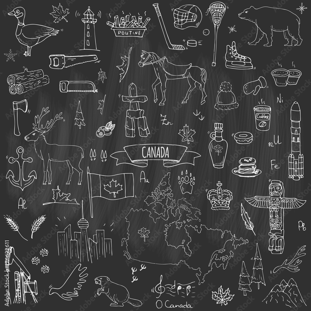 Hand drawn doodle Canada icons set Vector illustration isolated symbols ...