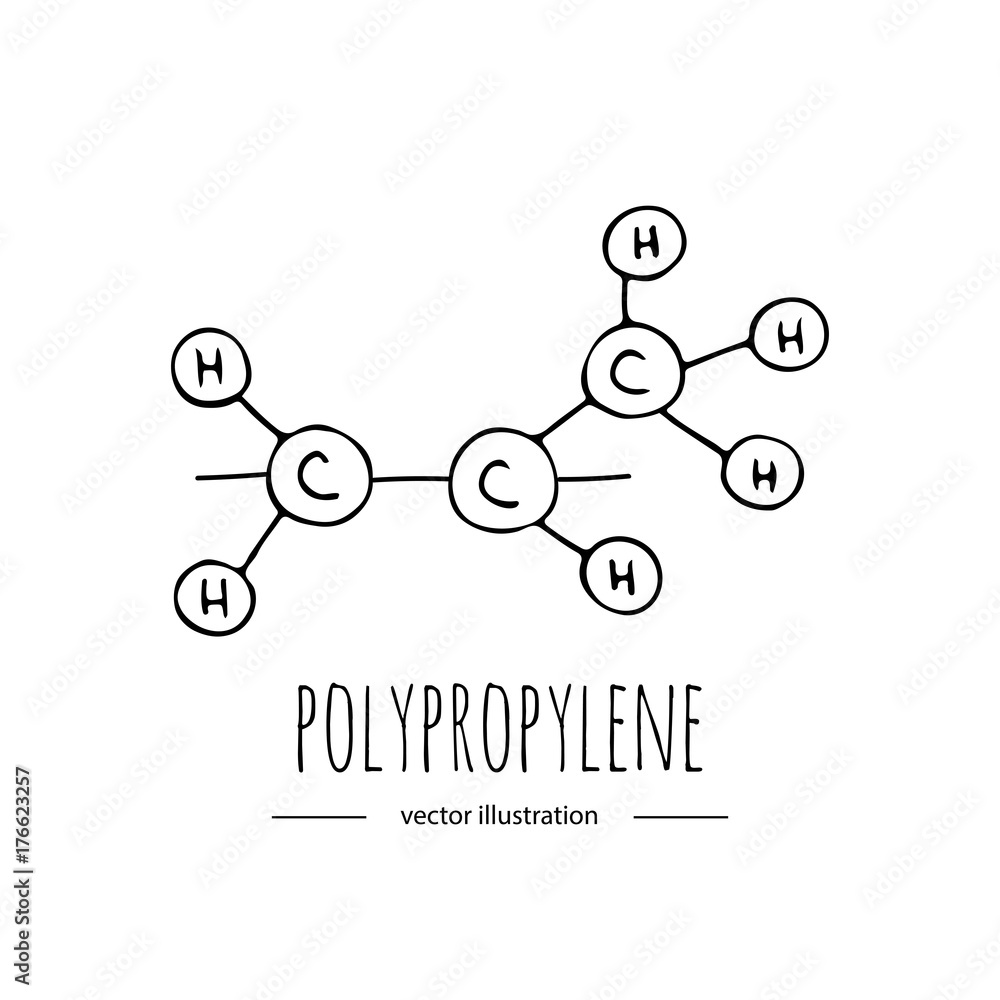 Hand drawn doodle polypropylene chemical formula icon. Vector ...