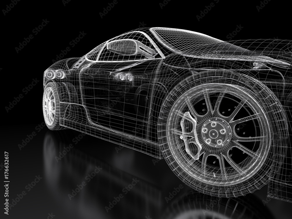3D car mesh on a black Stock Illustration | Adobe Stock