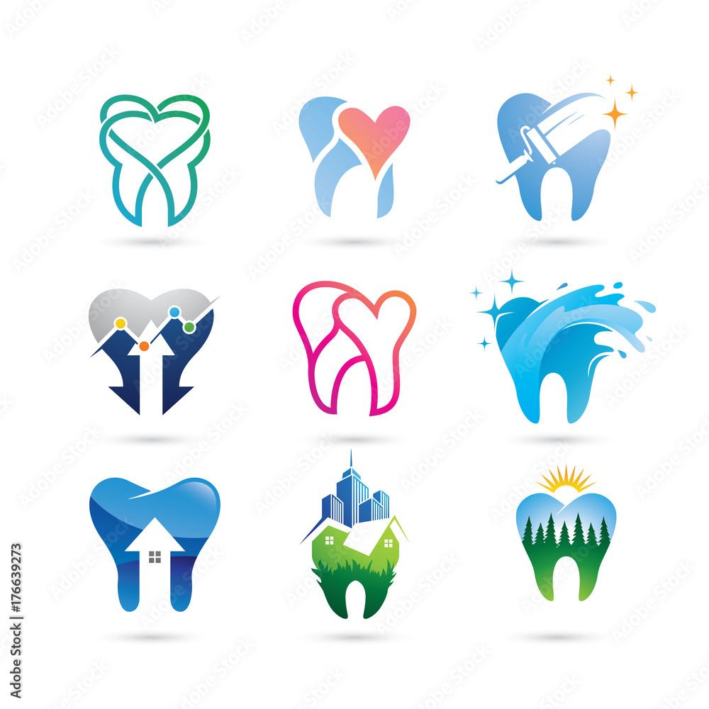 Set of Dent, dentistry or Dentist Logo Vector - Dental Logo Stock ...