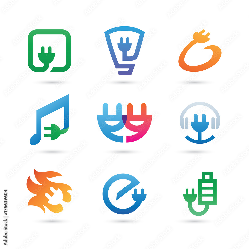 Set of Electrical Logo Vector - plug Logo Stock Vector | Adobe Stock