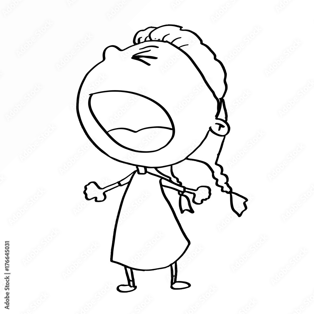 cute girl crying cartoon illustration and coloring Stock Illustration ...