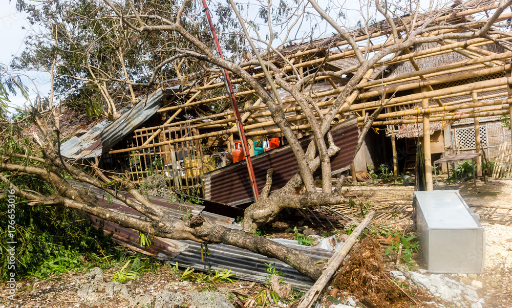 Wooden buildings completely destroyed by the passage of a major ...