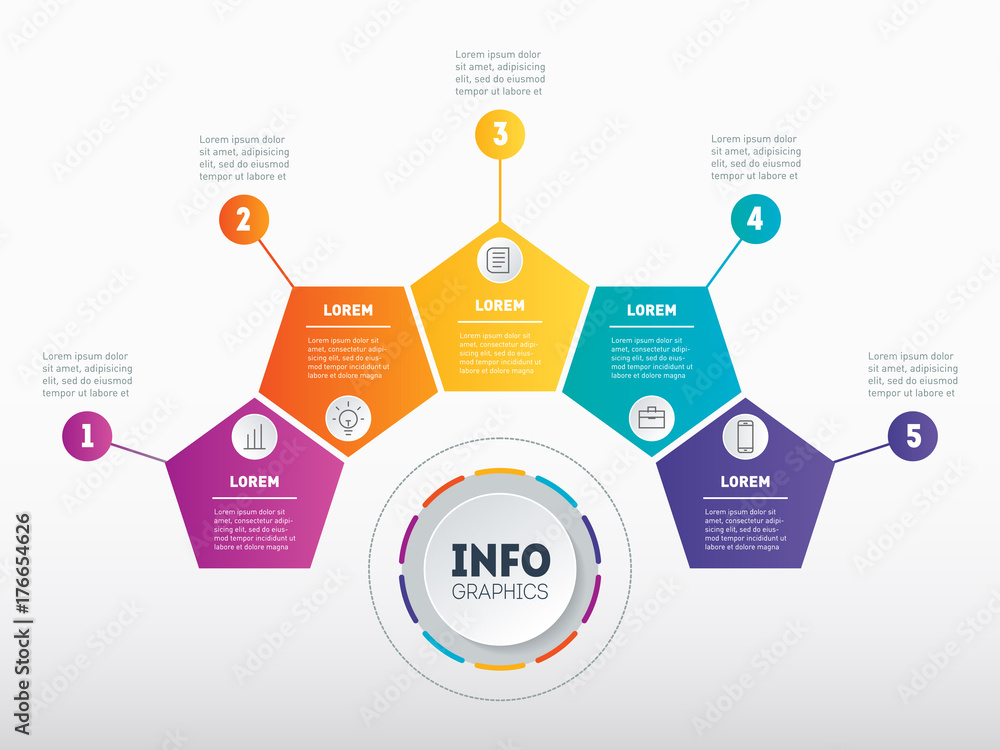 Business presentation, infographic or mind map with 5 options. Vector ...