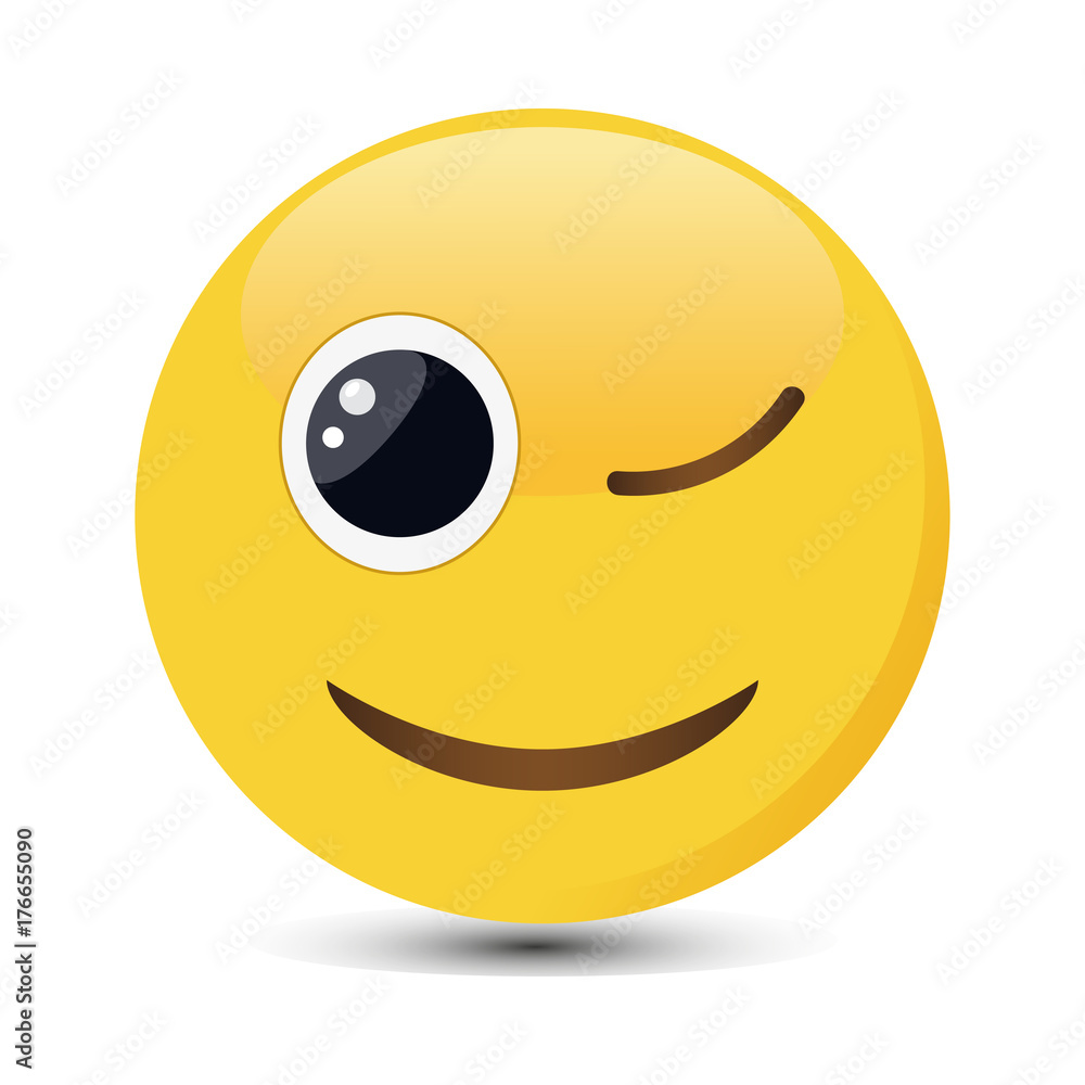 Wink emoticon with happy smile in trendy flat style. Smiling emoji ...