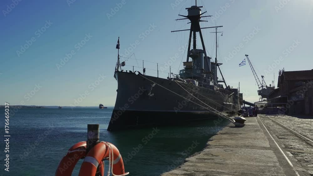 Thessaloniki, Greece Greek warship Averof moored at port. Launched in ...