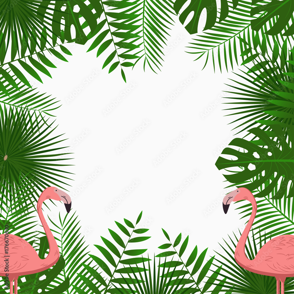 Tropical card, poster or banner template with jungle palm tree leaves ...