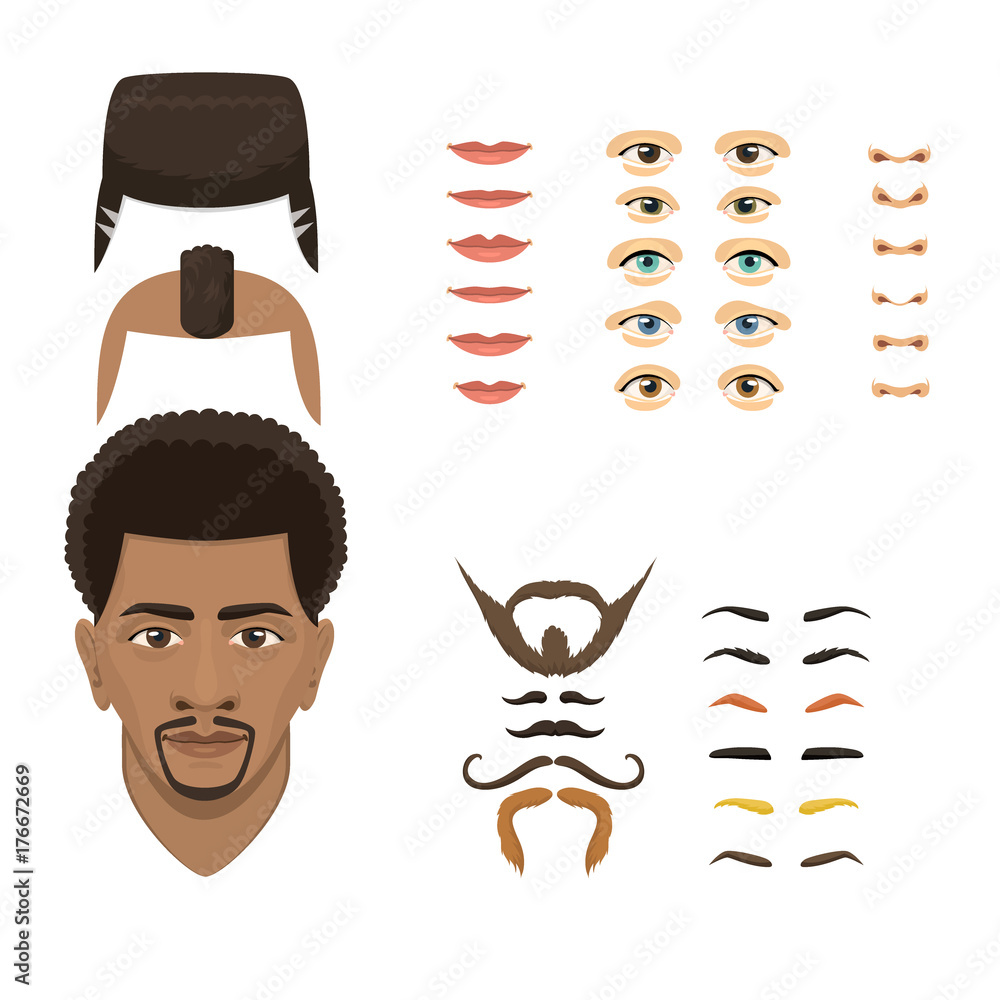 Man face emotions constructor parts eyes, nose, lips, beard, mustache ...