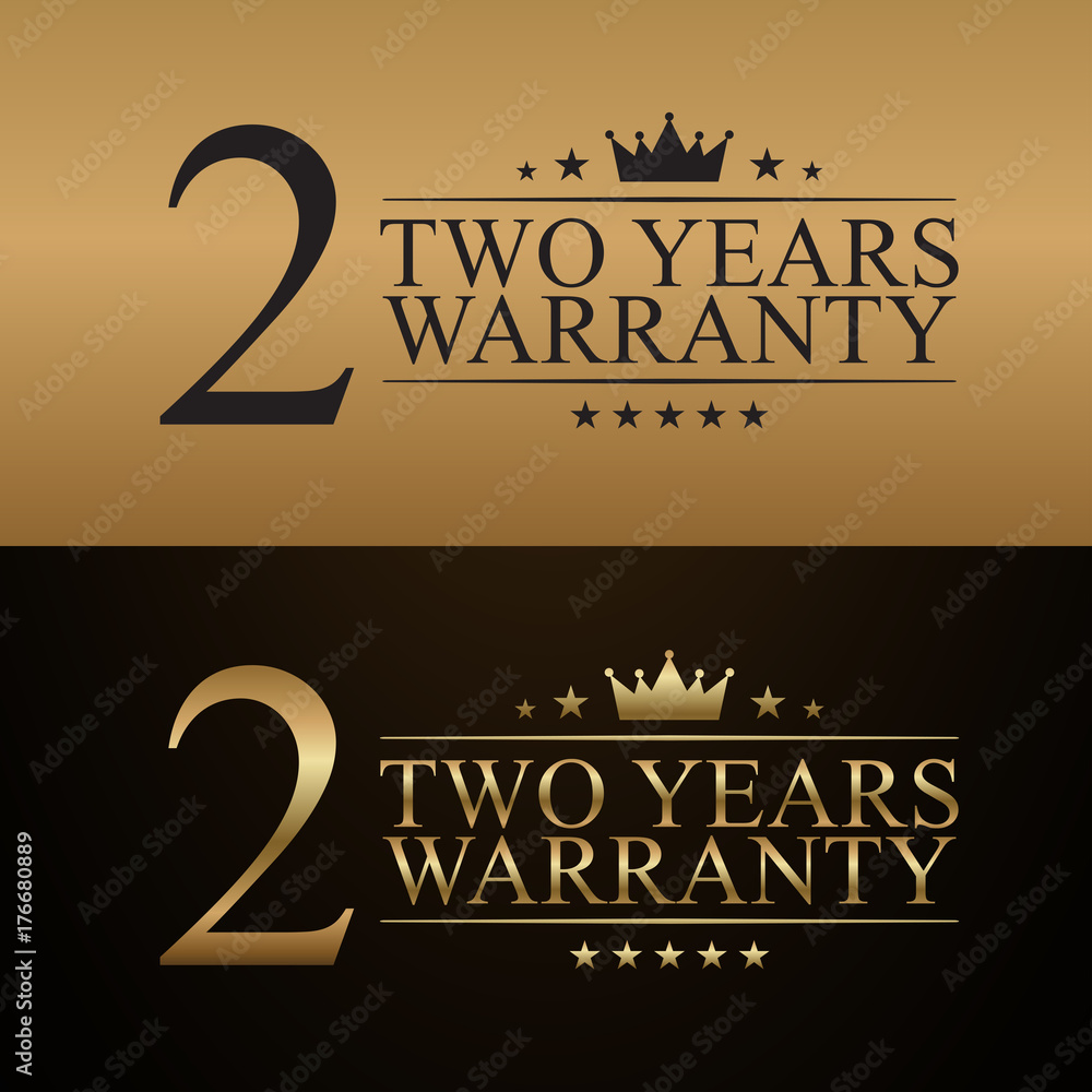 2 Years Warranty background with crown and star on gold and black ...