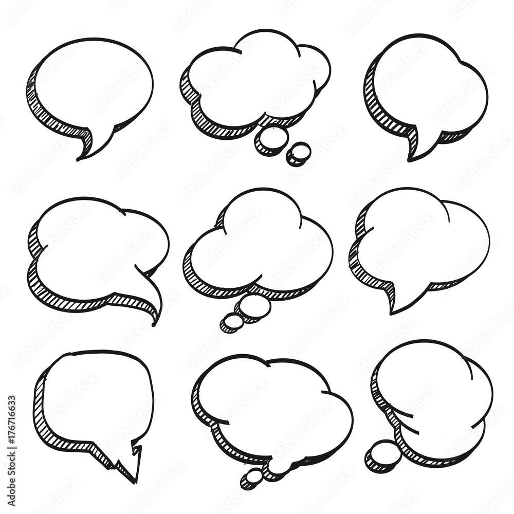 Sketch of hand drawn comic speech bubble, template design element ...