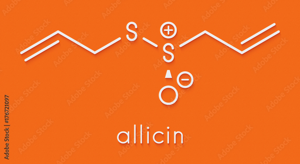 Allicin garlic molecule. Formed from alliin by the enzyme alliinase ...