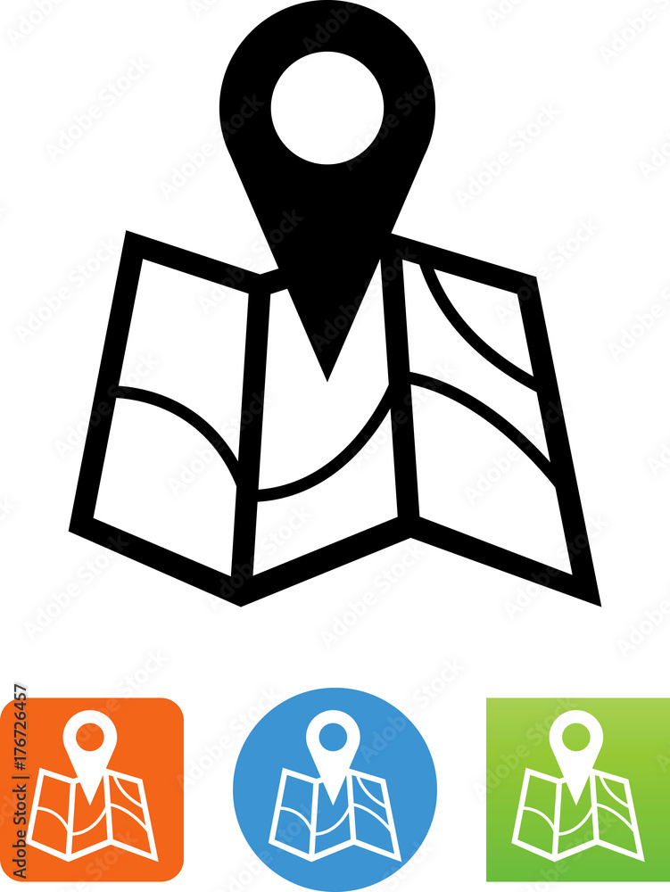 Road Map With Pin Icon - Illustration Stock Vector | Adobe Stock