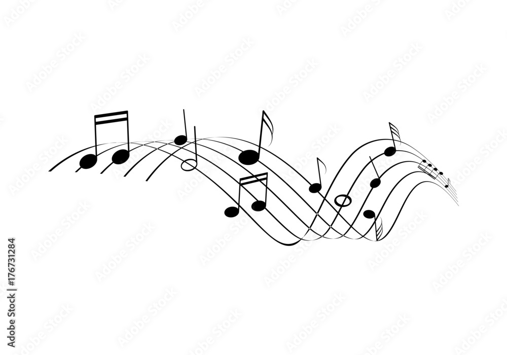 Musical notes line. Curling staff illustration on white background ...