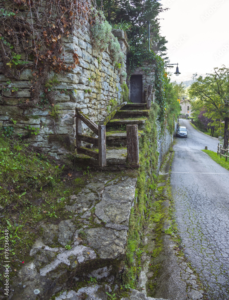 Old stone street in the medieval town of Rupit, Catalonia Stock Photo ...