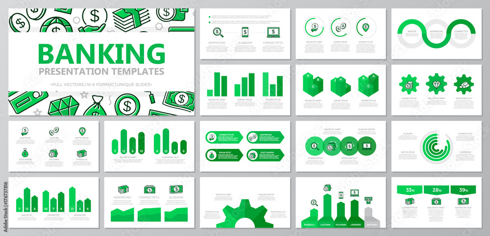 Set of bank and money elements for multipurpose presentation template ...