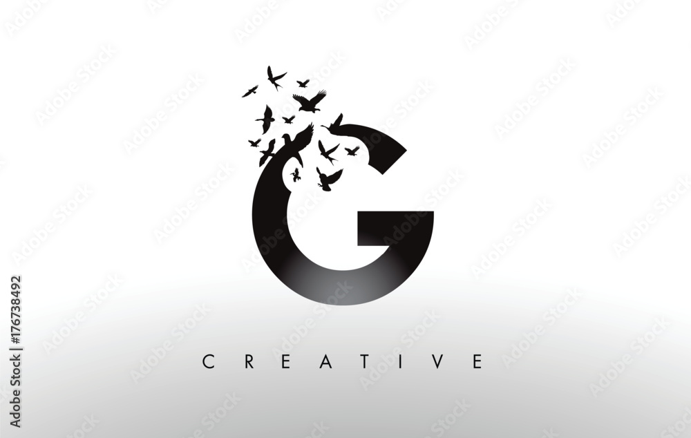 G Logo Letter with Flock of Birds Flying and Disintegrating from the ...
