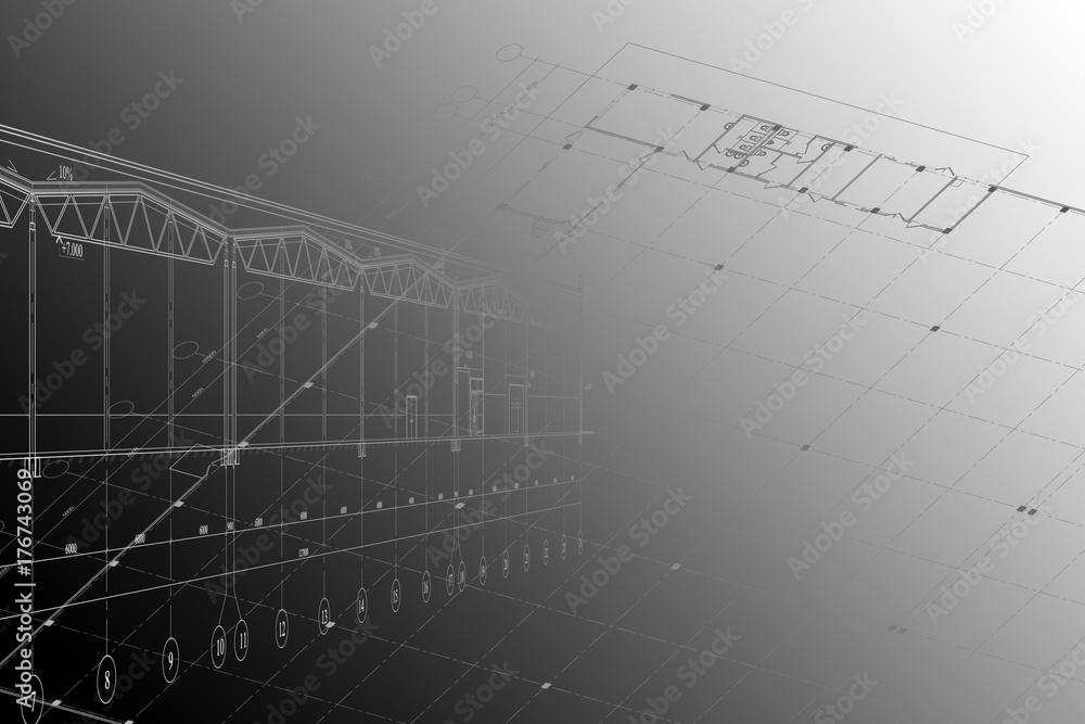 Background -architectural drawing of industrial building Stock ...