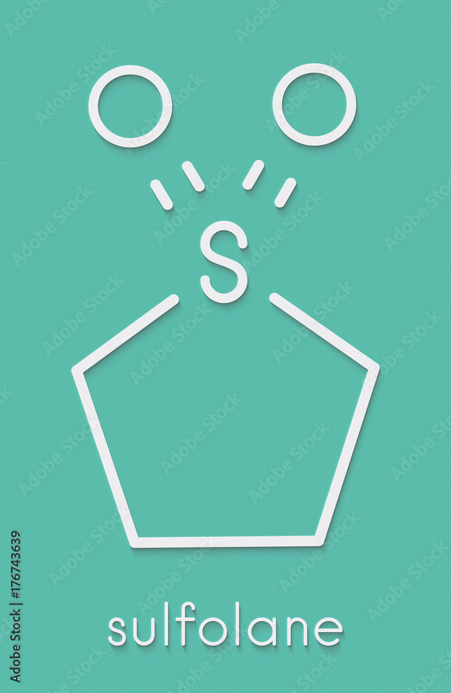 Sulfolane industrial solvent molecule. Skeletal formula. Stock ...