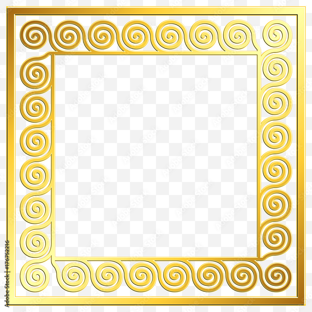 Square frame with traditional vintage Golden Greek ornament, Meander ...