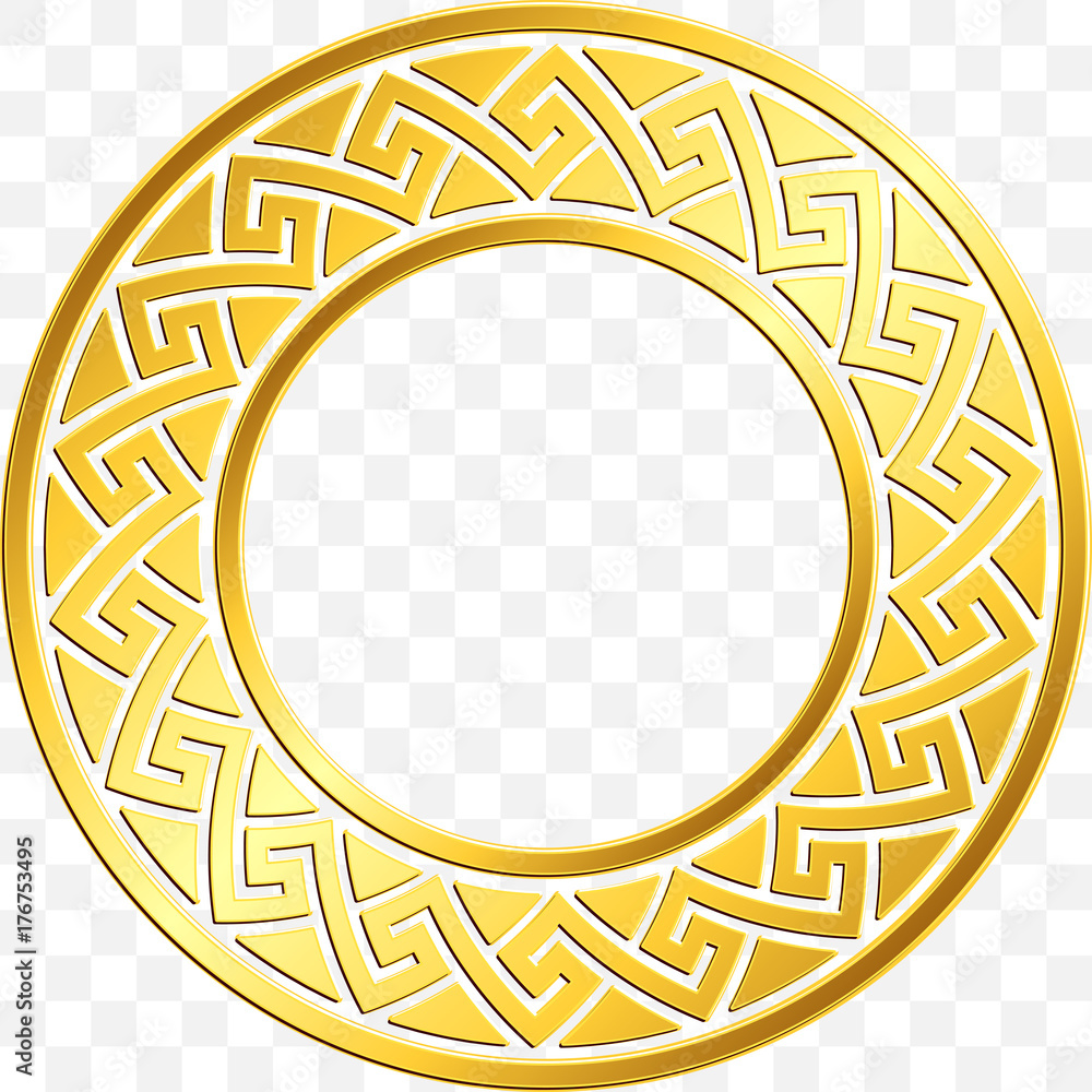 Round frame with traditional vintage Golden Greek ornament, Meander ...