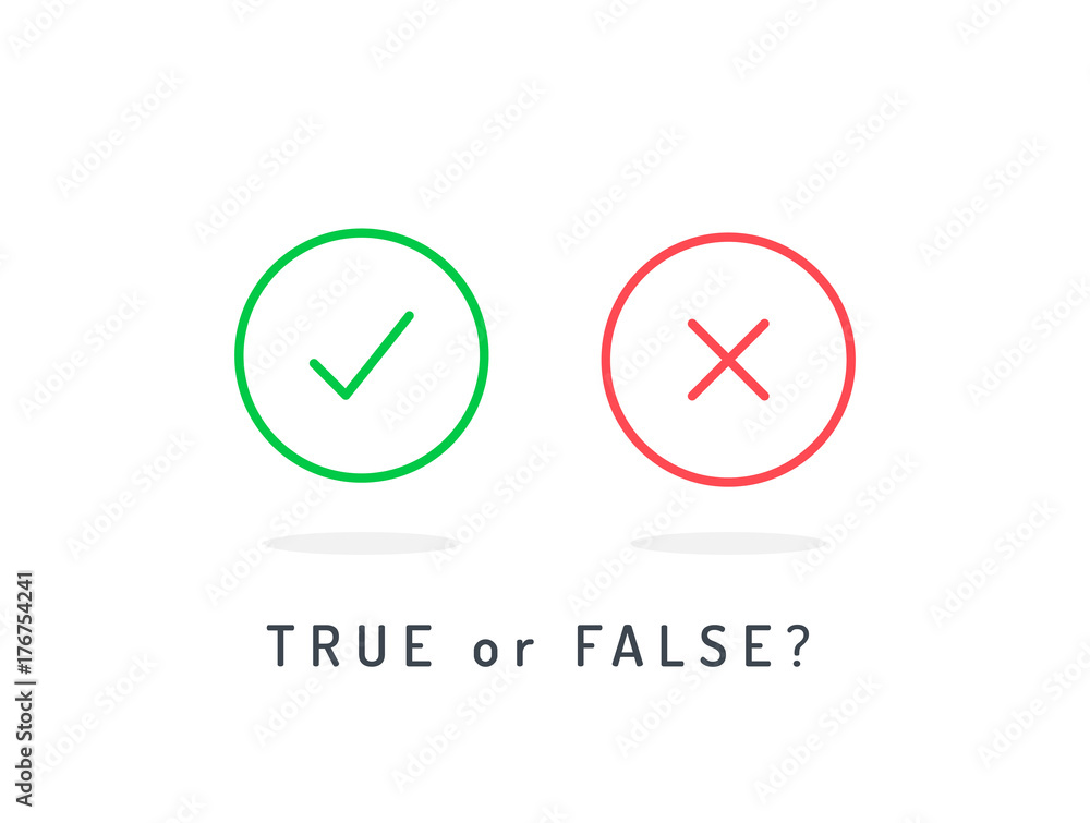 Set of trendy flat check mark and cross icons. True or false? Vector ...