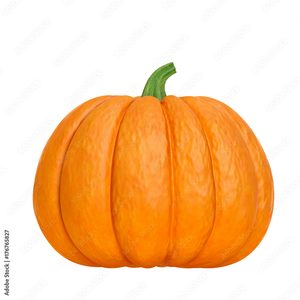 Organic ripe orange pumpkin with green stem isolated on white ...