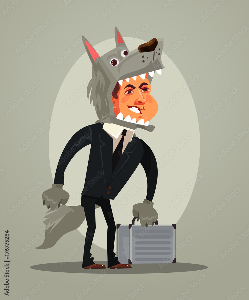 Happy smiling wolf dog businessman office worker manager character ...