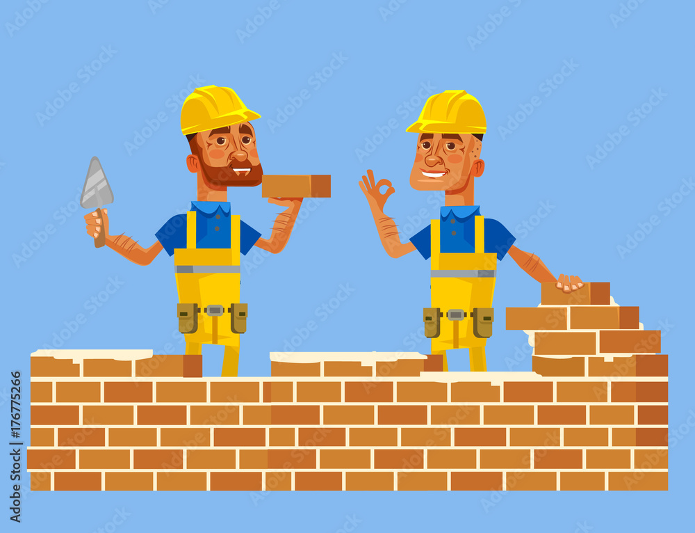 Happy Construction Workers Cartoon